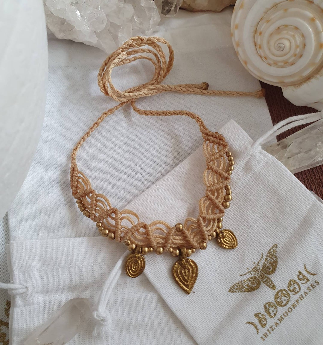 Lagrima⊹ Macrame Necklace, Spiritual Brass Jewellery, Handmade Macrame ...