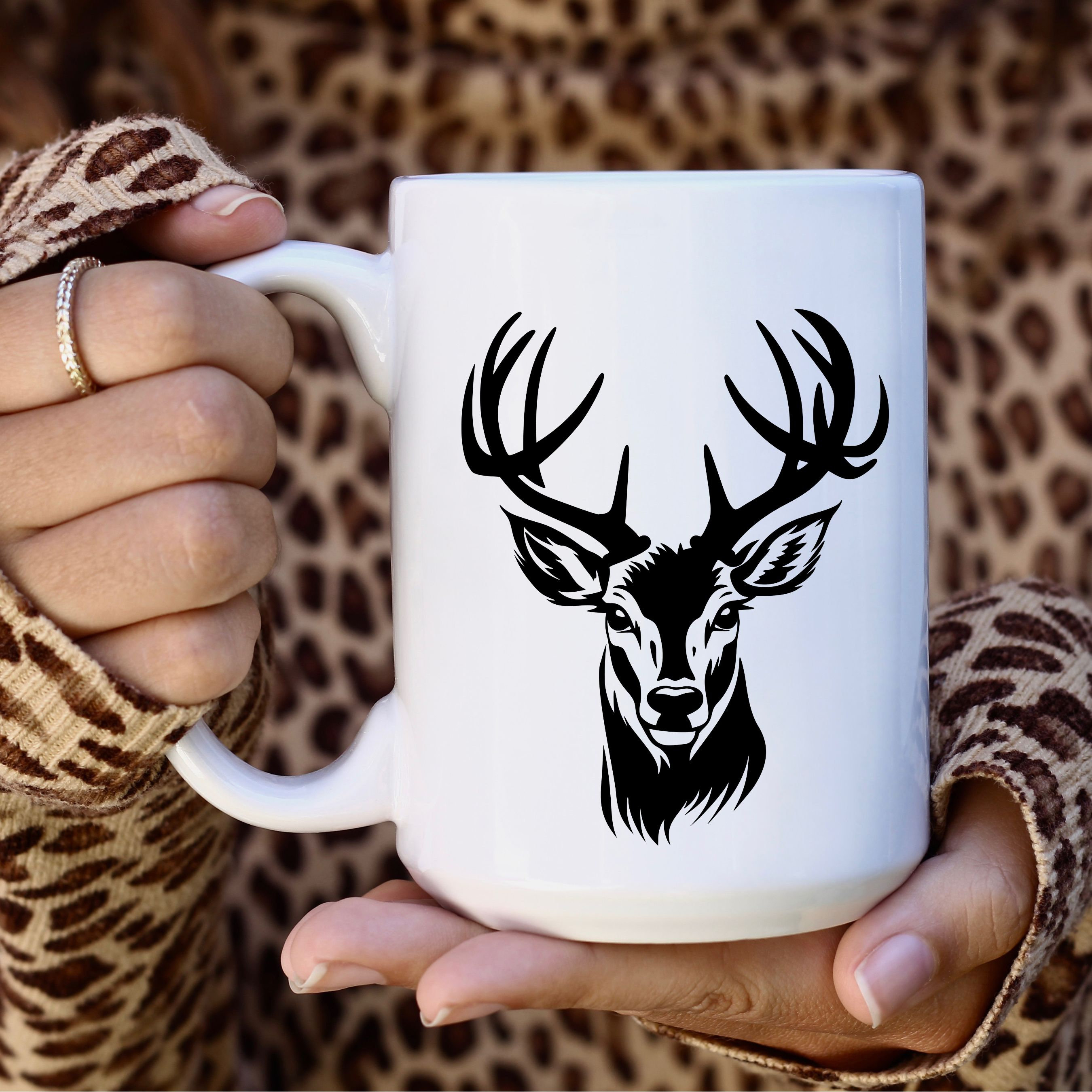 Deer Head Silhouette, Stag Shape SVG, Dxf, Png, Deer With Antlers Face ...