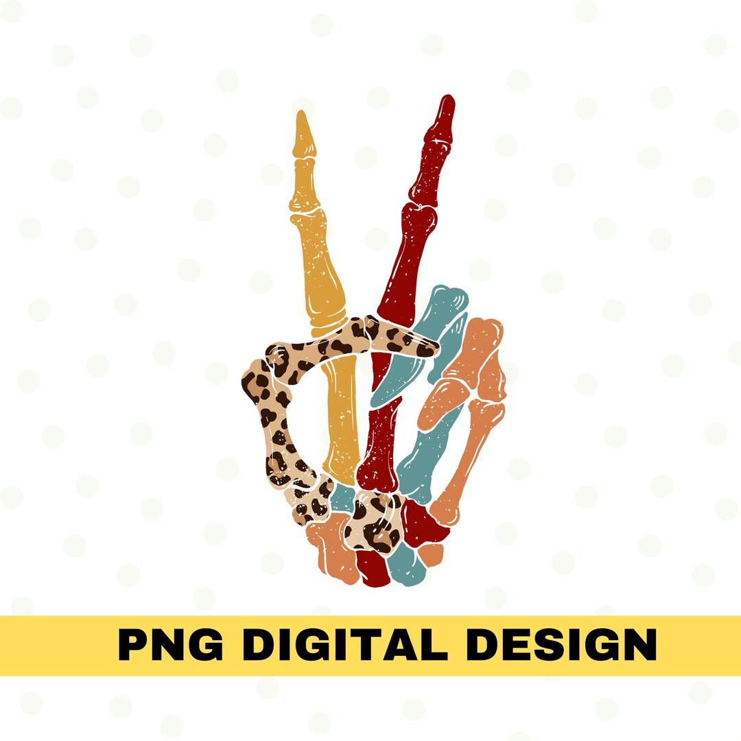 Retro Skeleton Peace Hand Png, Leopard Skull Png, Sublimation Designs ...