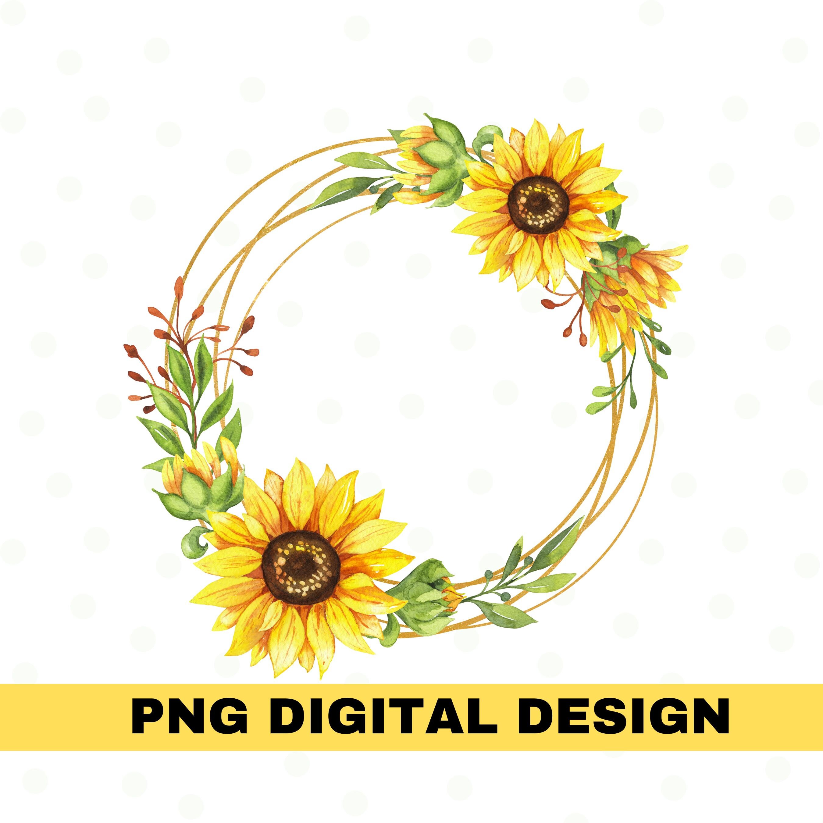 Sunflower Wreath Clipart, Watercolor Floral Frames, Summer Clipart ...