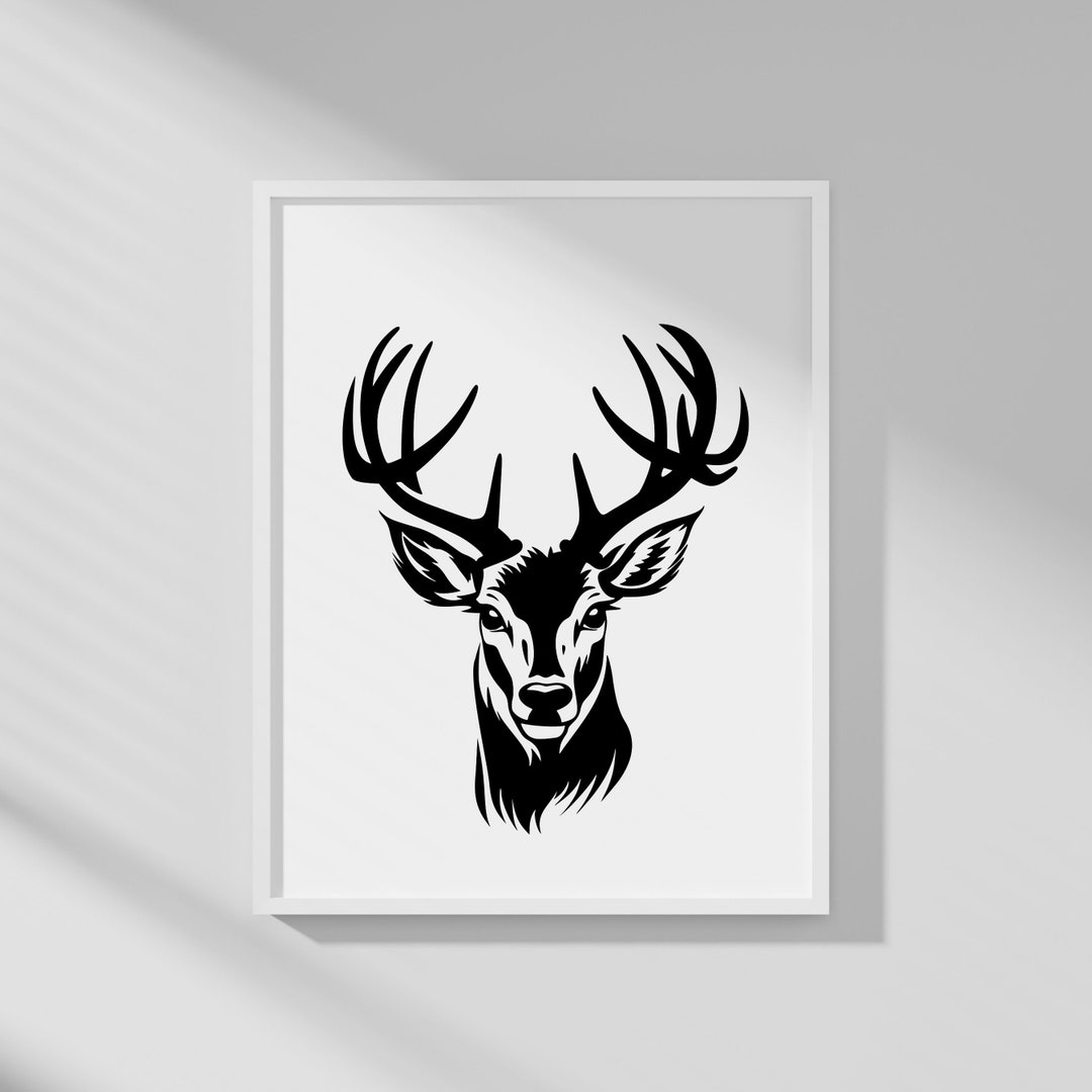 Deer Head Silhouette, Stag Shape SVG, Dxf, Png, Deer With Antlers Face ...