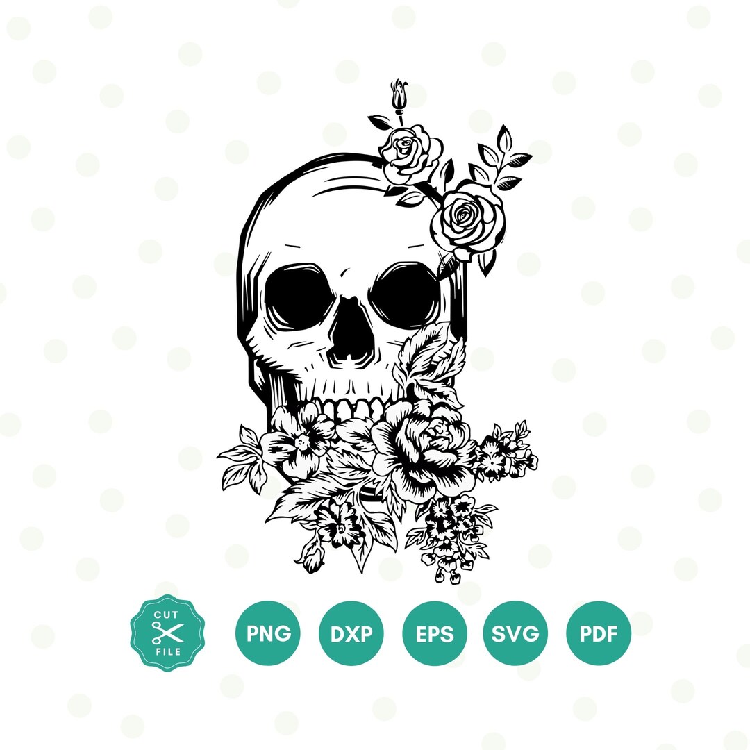 Calavera Svg, Calavera de flor Svg, Calavera cortada, Calavera floral ...