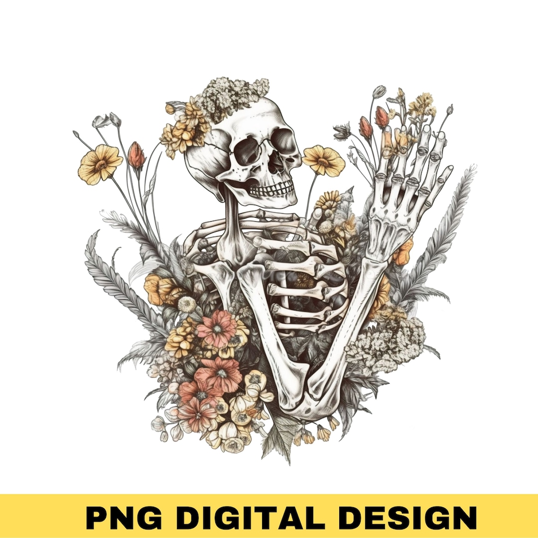 Vintage Floral Skeleton Png, Flowers Png, Motivational Png, Skeleton ...