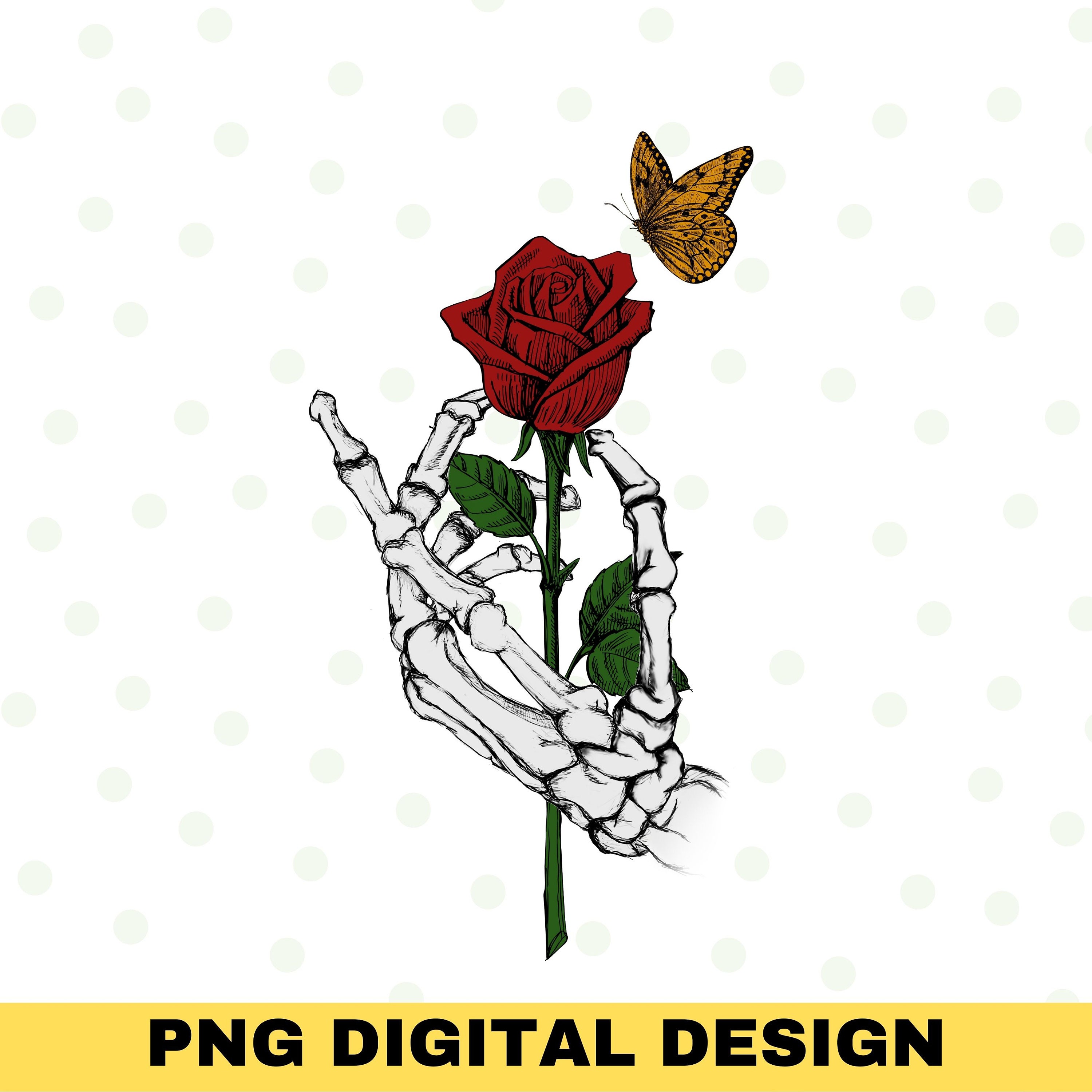 Skeleton Hand With Red Roses, Butterfly Sublimation, Flower Skeleton ...