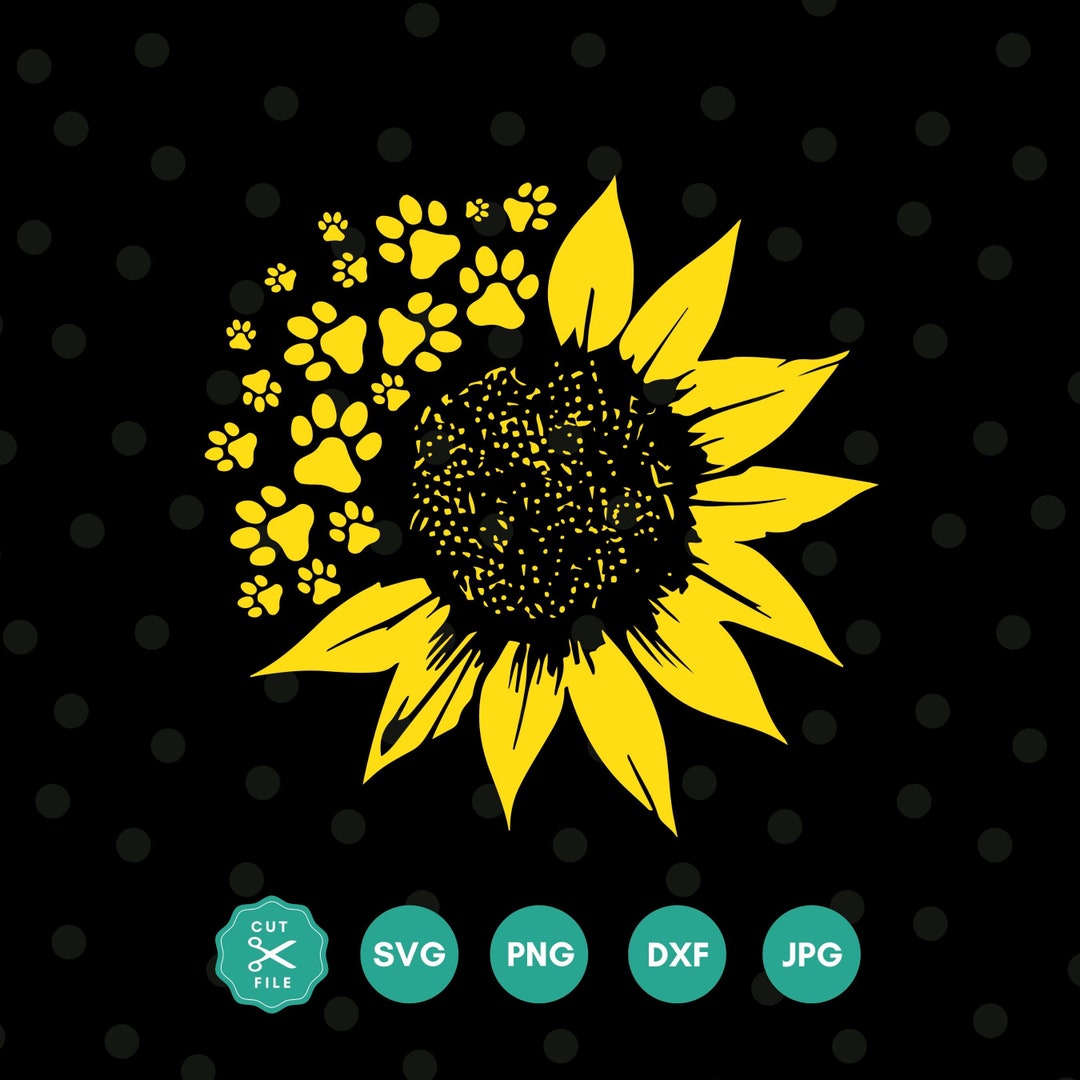 Dog Paw Sunflower Svg, Dog Svg, Yellow, Sunflower Svg, Dog Mama, Dog ...