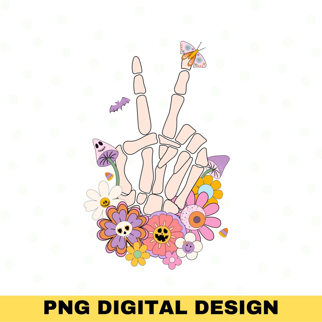 Skeleton Peace Hand Png, Flower Skull Png, Pastel Png, Sublimation ...