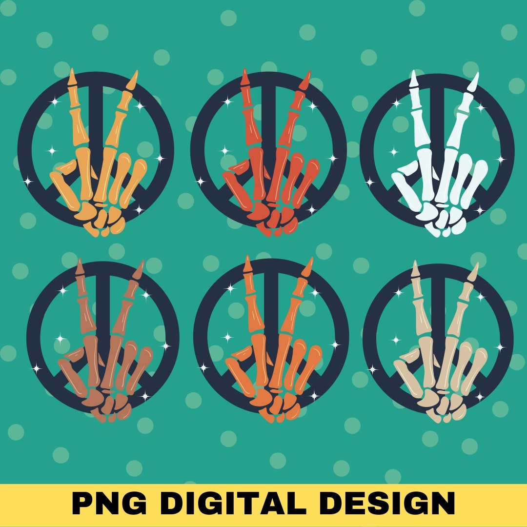 Skeleton Hands Set, Peace Sign Skeleton Hand Clipart, Halloween Png ...