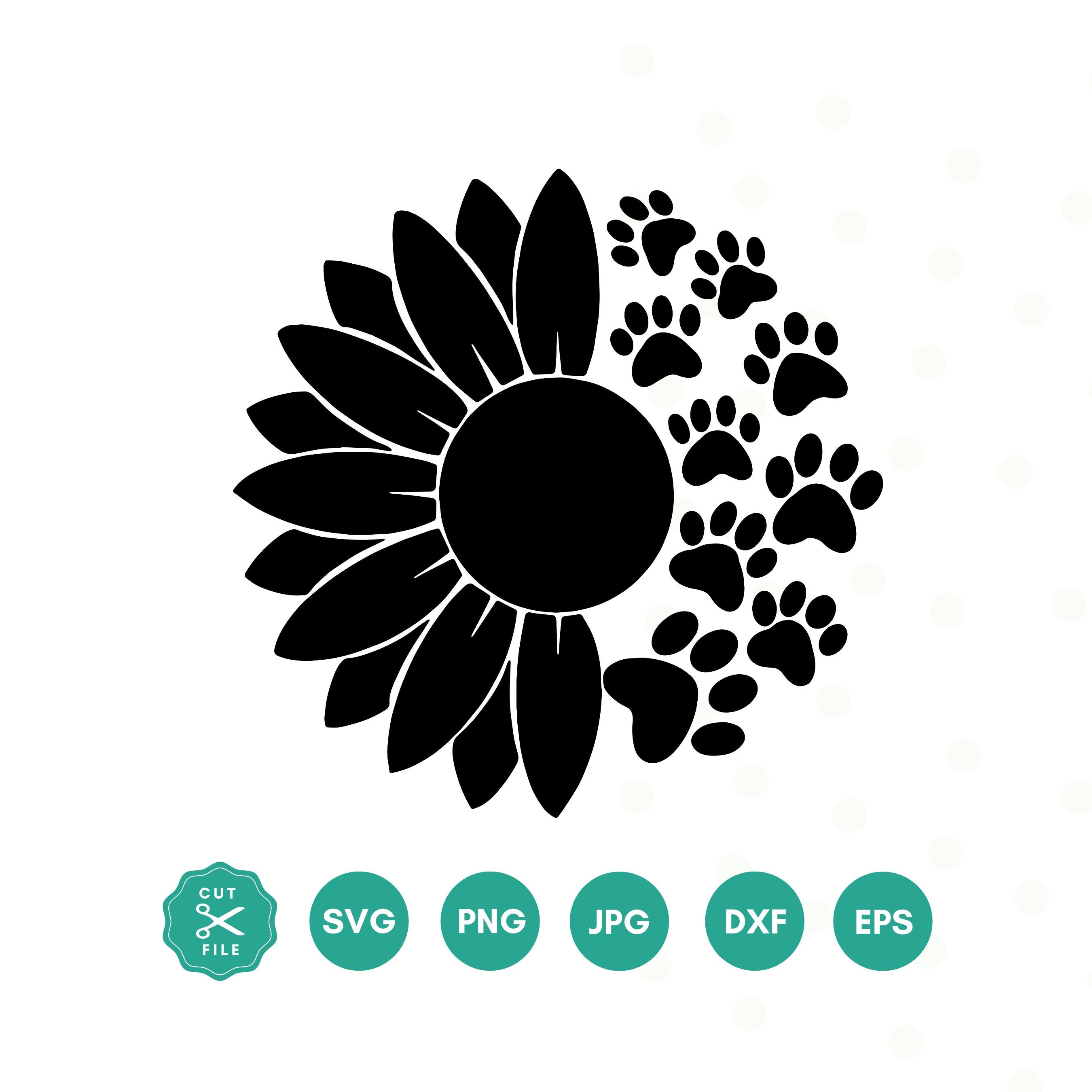 Dog Paw Sunflower Svg, Dog Svg, Sunflower Svg, Dog Mama, Dog Paw Prints ...