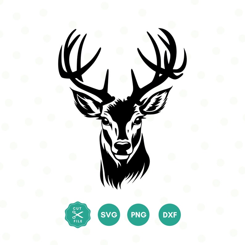 Deer Head Silhouette, Stag Shape SVG, Dxf, Png, Deer With Antlers Face ...