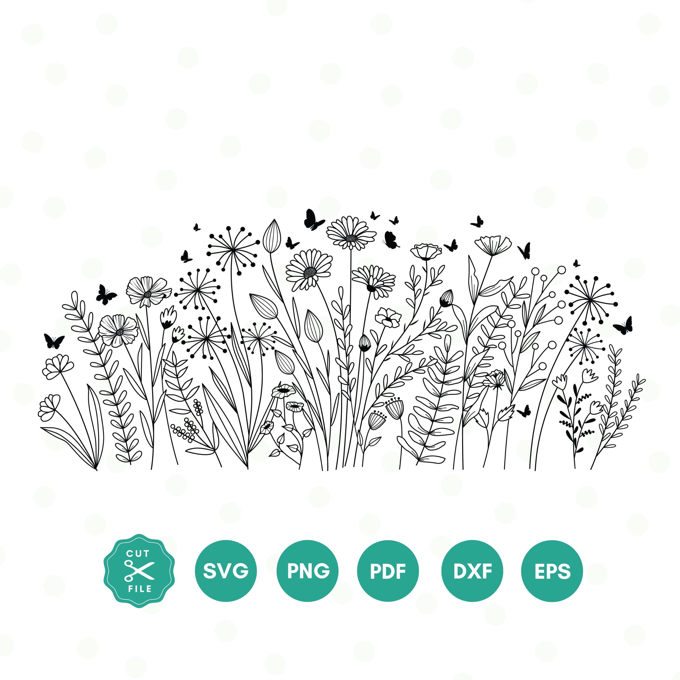 Wildflower Svg Flower Meadow Svg Butterfly Floral SVG - Etsy
