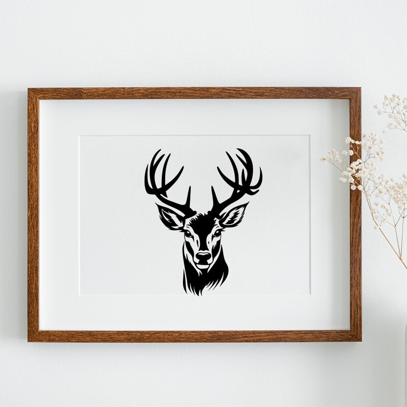 Deer Head Silhouette, Stag Shape SVG, Dxf, Png, Deer With Antlers Face ...