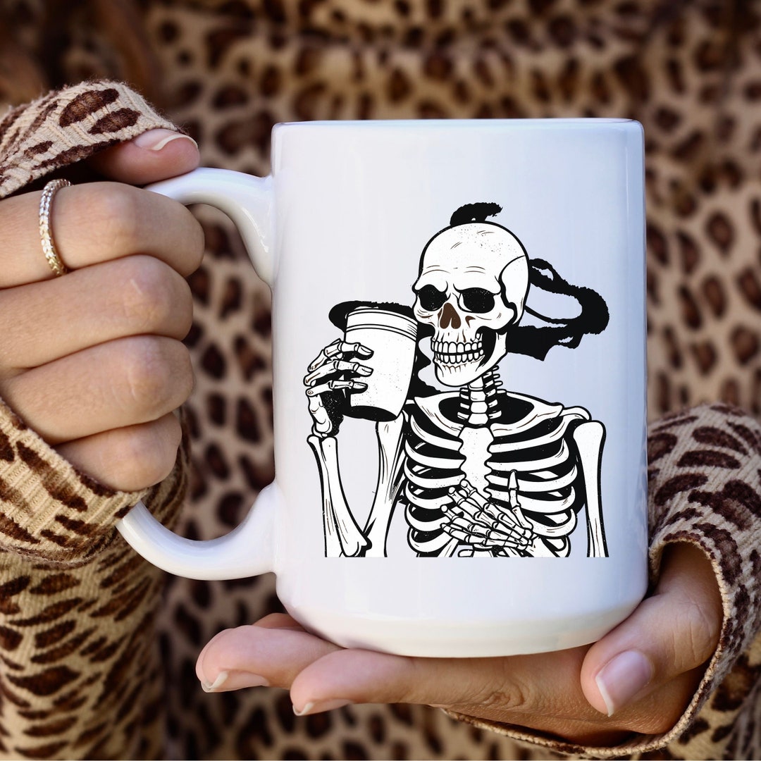 Skeleton Drinking Coffee Png, Coffee Quote, Skeleton Sublimation ...