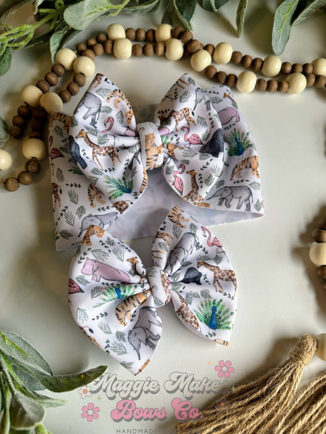 Zoo Animals Bow, Watercolor Animals Headwrap Bows, Zoo Headwraps, Zoo ...