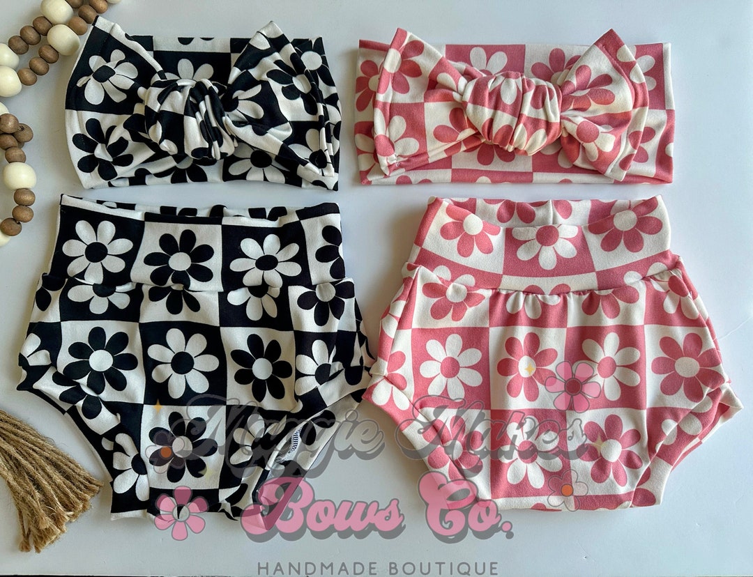 Checkered Daisy Flowers Bummies & Bow Set, Bummies, Bummies and Bows, Baby Bummies, Floral ...