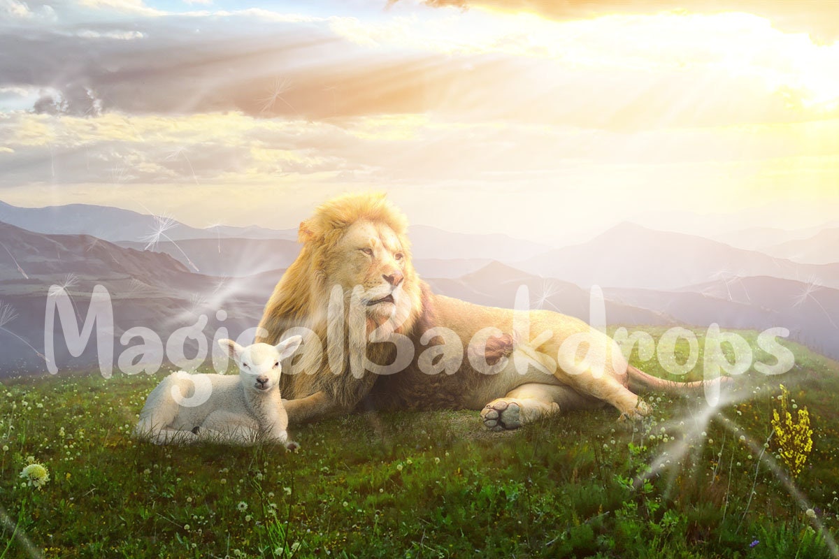 Lion Digital Backdrop - the Lion and the Lamb Bible Easter Fantasy ...