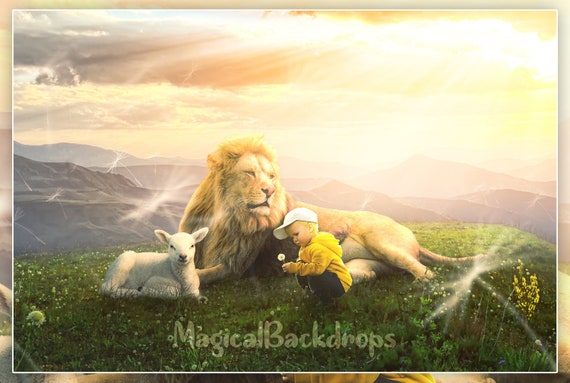 Lion Digital Backdrop the Lion and the Lamb Bible Easter - Etsy