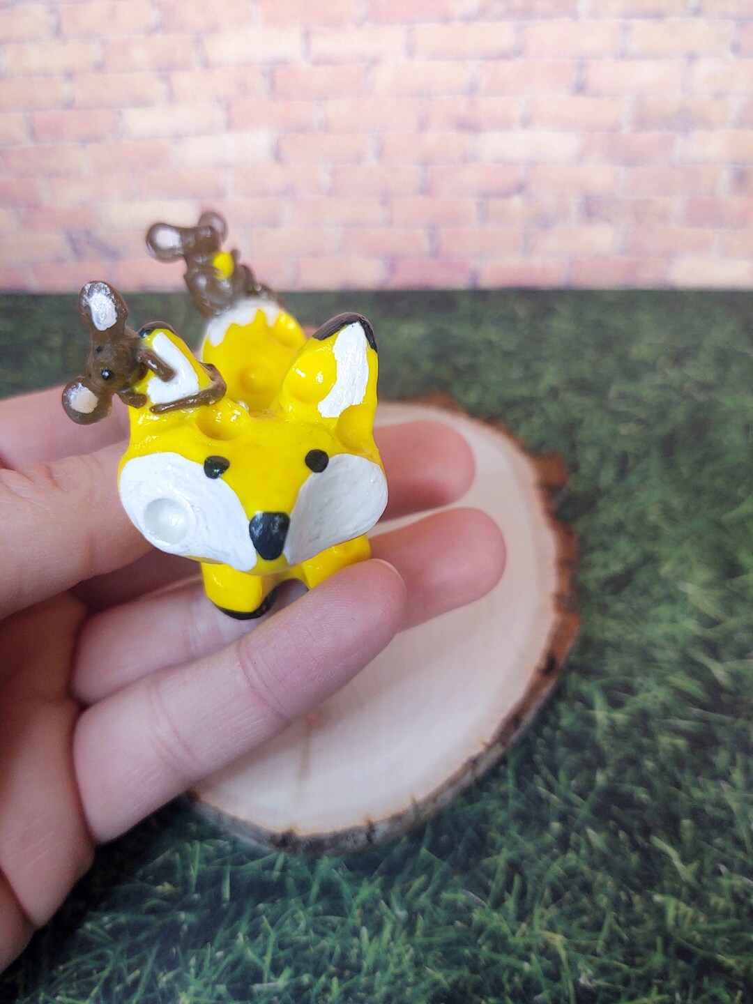 Cheesy Fox Clay Animal Decor Polymer Clay Fox and Mice Cute Desk Decor ...