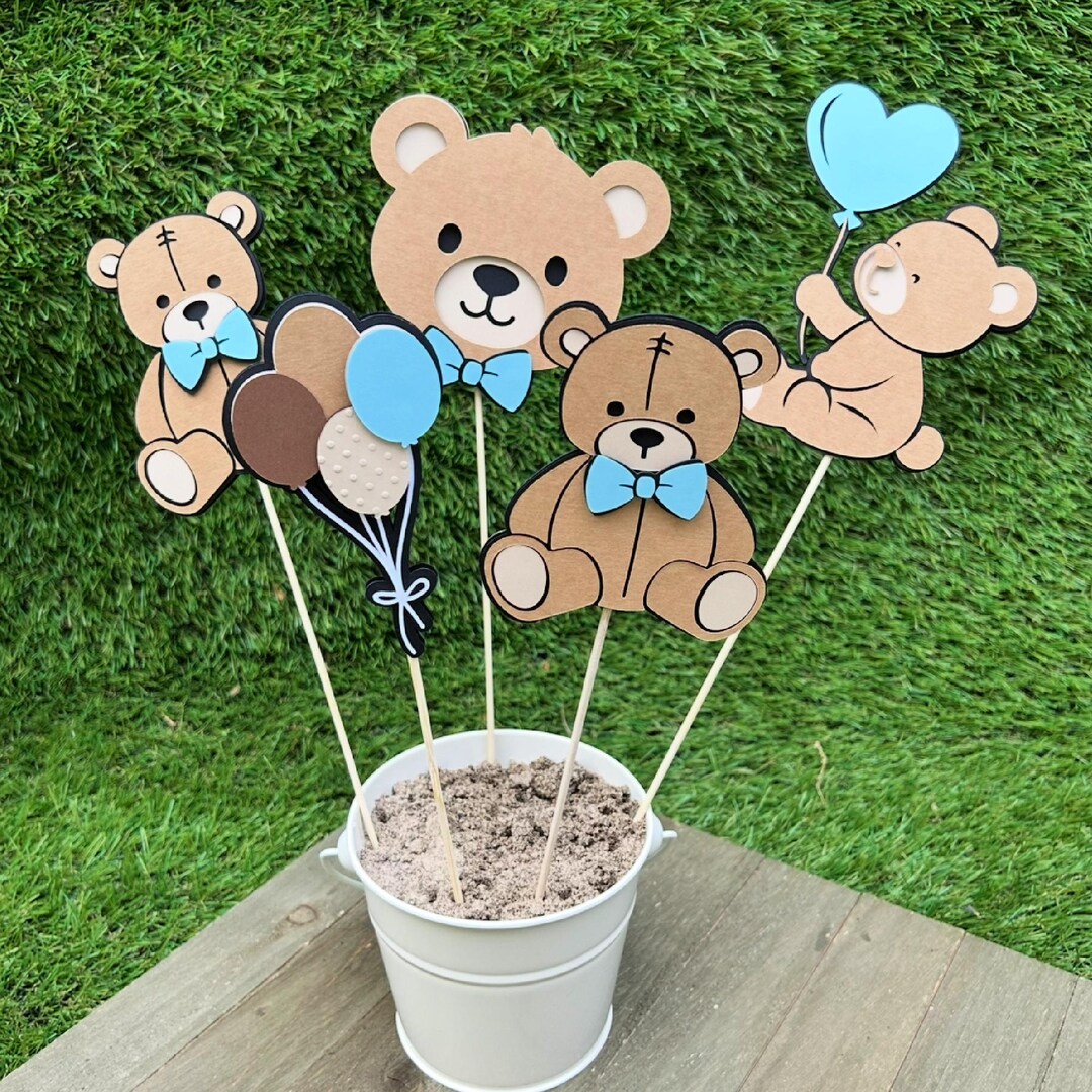 Blue Teddy Bear Centrepiece Sticks | Bear-y First Birthday Party ...
