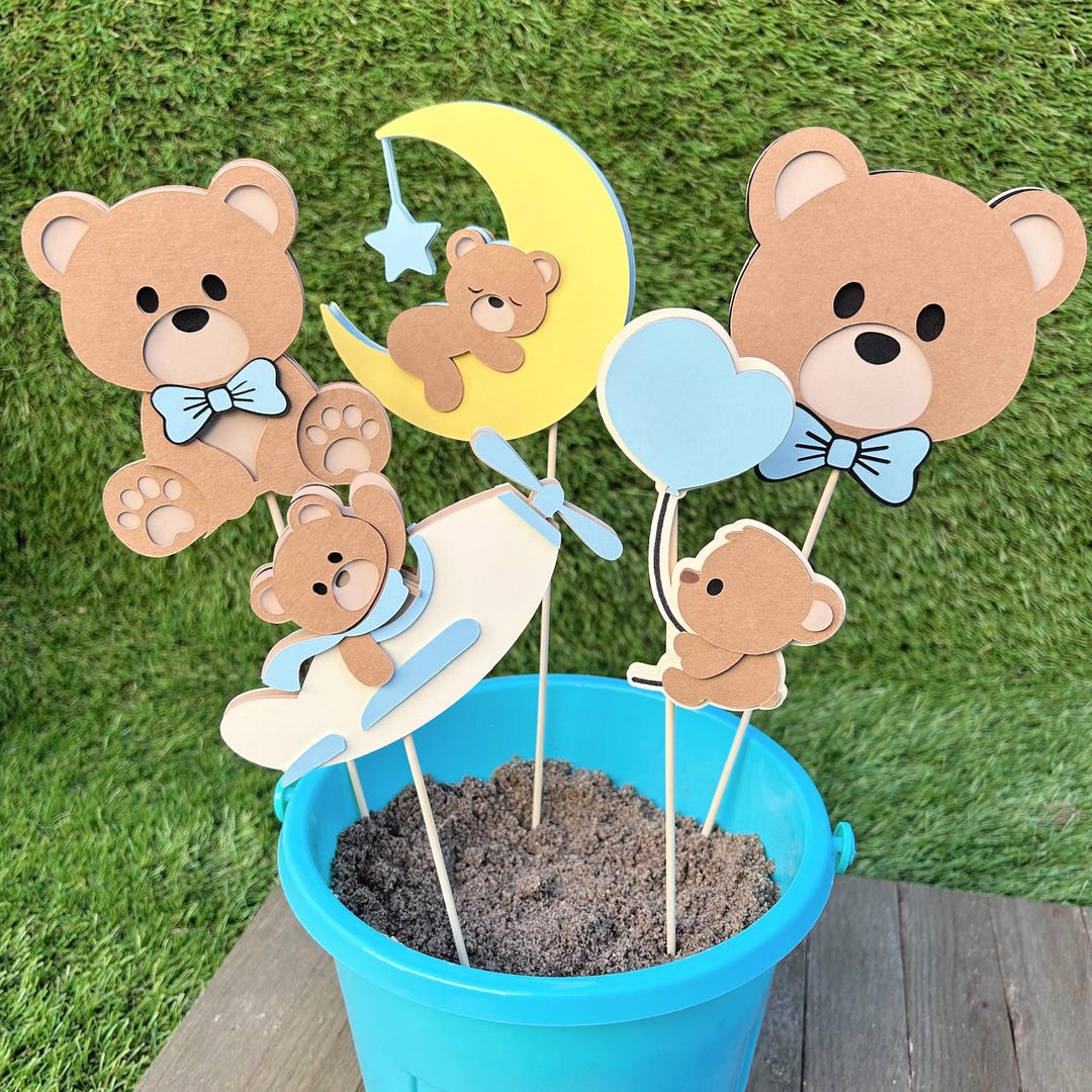 Blue Teddy Bear Centrepiece Sticks | Beary First Birthday Party ...