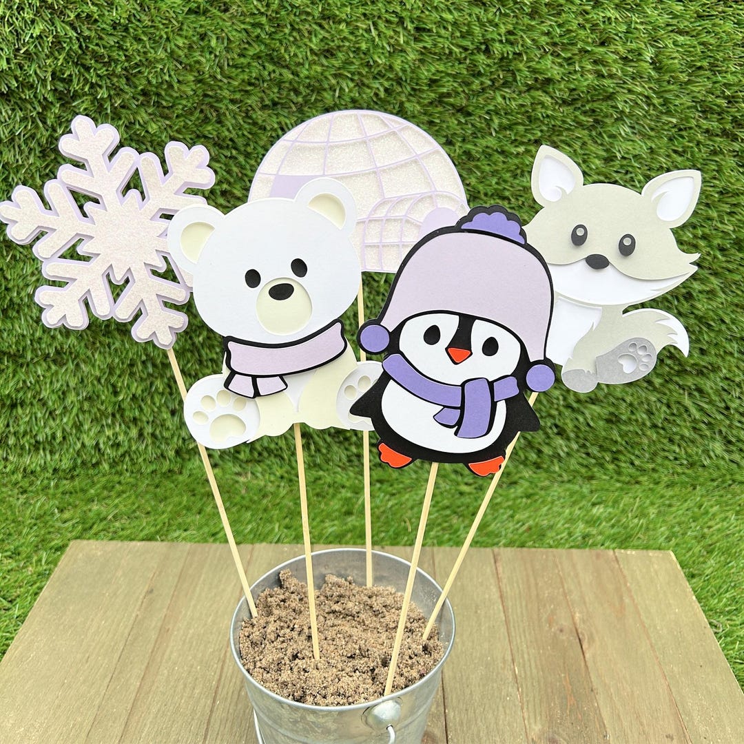 Purple Arctic Animal Centrepiece Sticks | Winteronederland Party ...