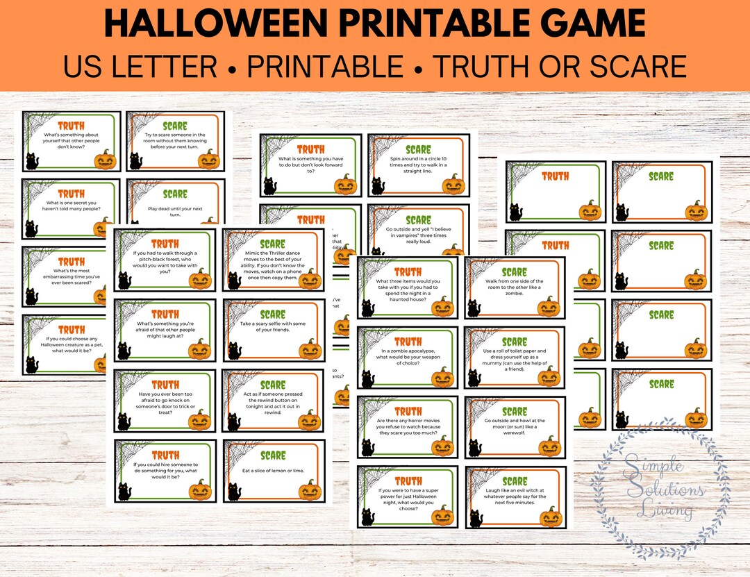 Printable Halloween Game Truth or Scare, Halloween Themed Party Game ...