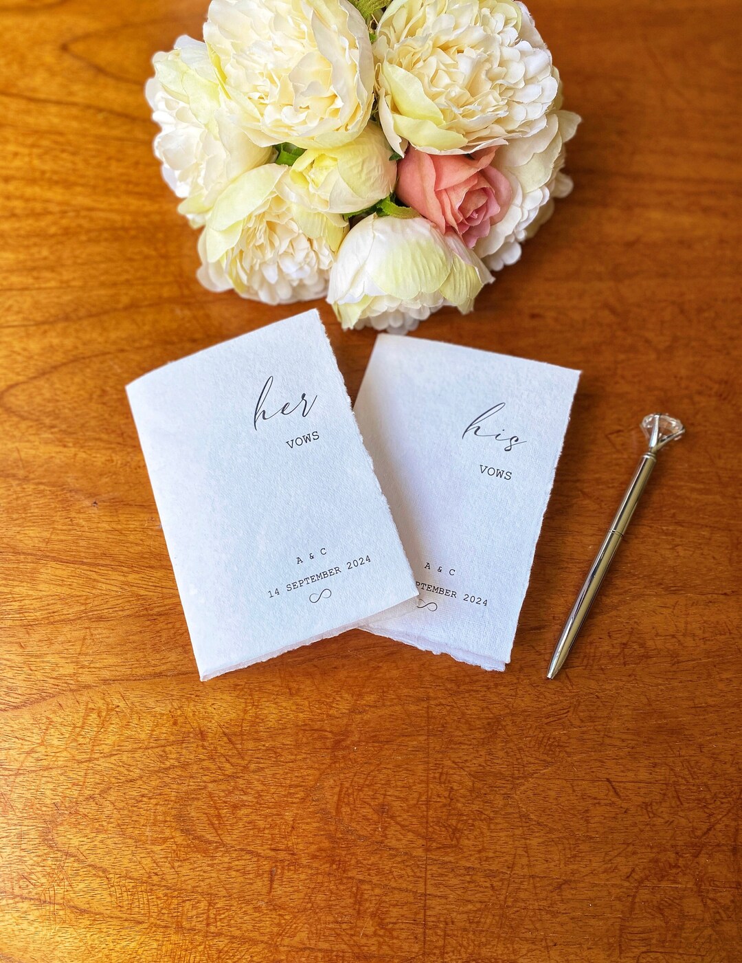 Personalised Wedding Vow Cards, His and Her Vow Books, Cotton Paper Vow ...