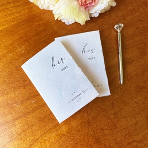 Personalised Wedding Vow Cards, His and Her Vow Books, Cotton Paper Vow ...