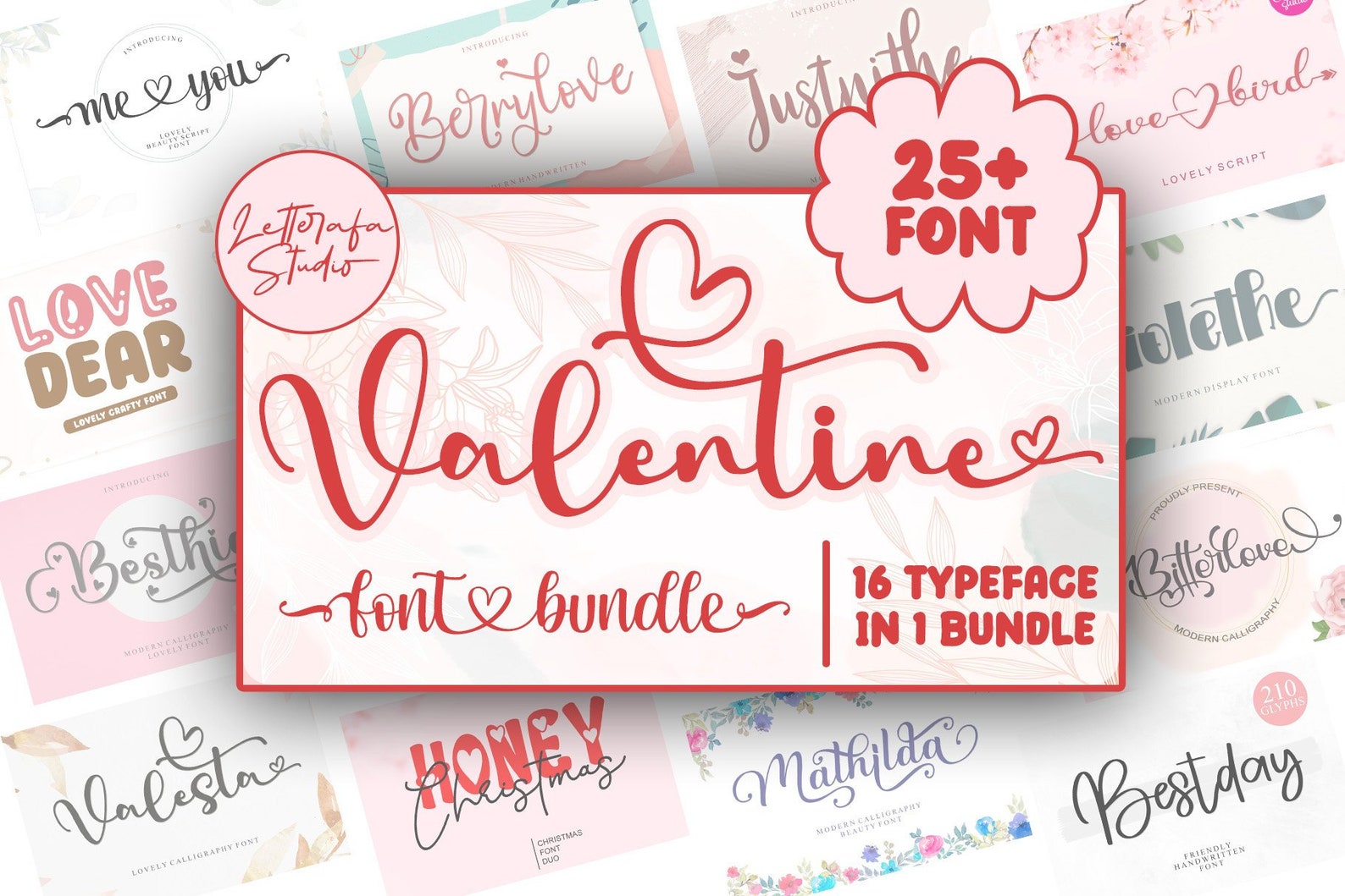 Valentine Font Bundle, 25 Themed Fonts for Valentines, QTF , TTF , WOFF ...