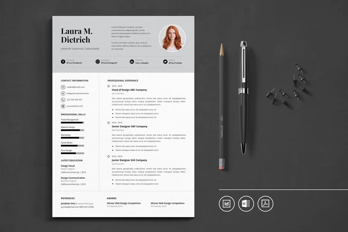 100+ Professional CV Resume Adobe Indesign + Illustrator Templates - Etsy