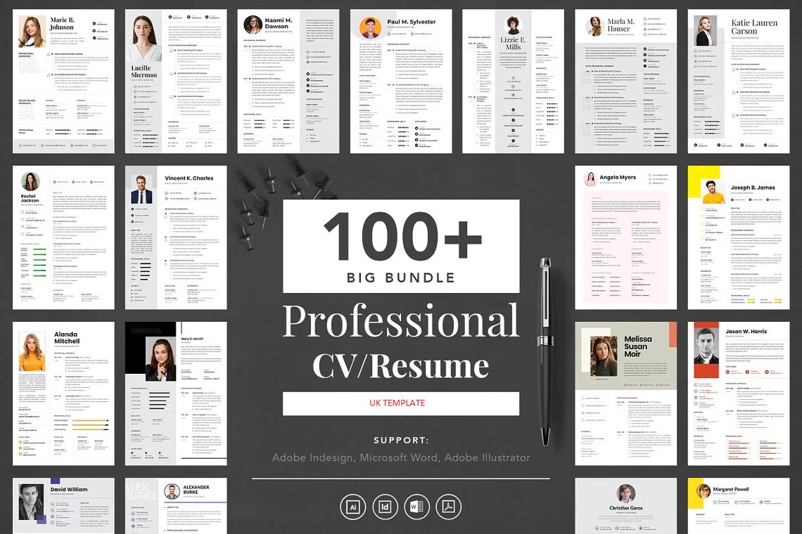 100+ Professional CV Resume Adobe Indesign + Illustrator Templates - Etsy
