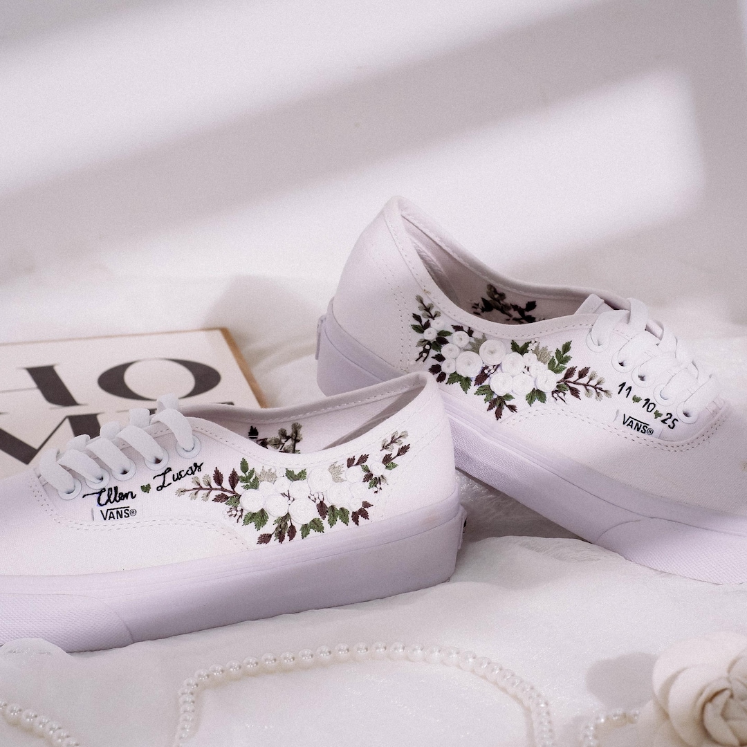 Custom Vans Slip on Embroidered, Embroidered Vans Custom Wedding ...