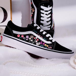 Embroidered Vans Old Skool, Custom Vans Embroidered Wildflowers, Vans ...