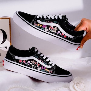 Embroidered Vans Old Skool, Custom Vans Embroidered Wildflowers, Vans ...