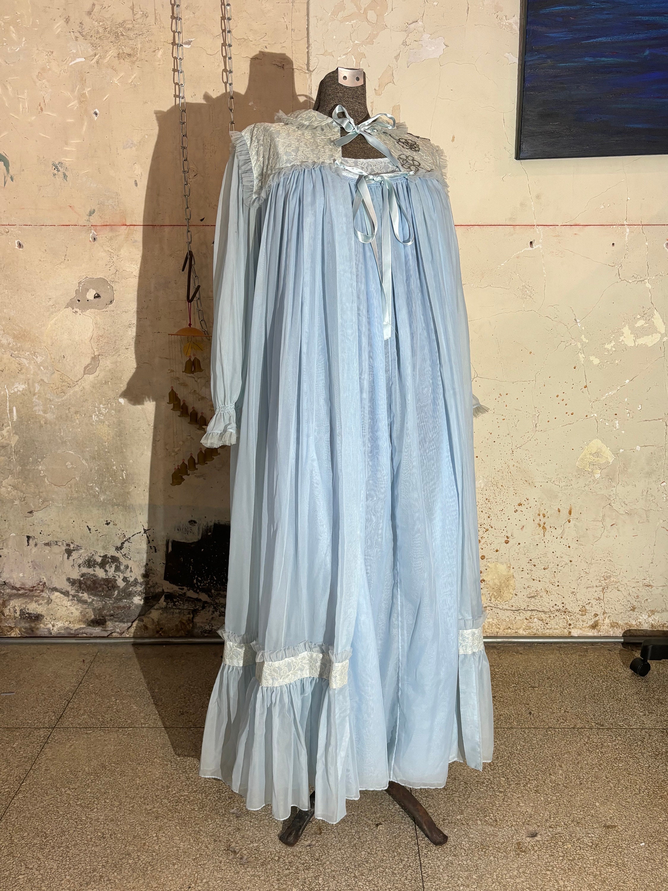 Vintage 60s Baby Blue Lace Nightgown Chiffon With Jacket - Etsy