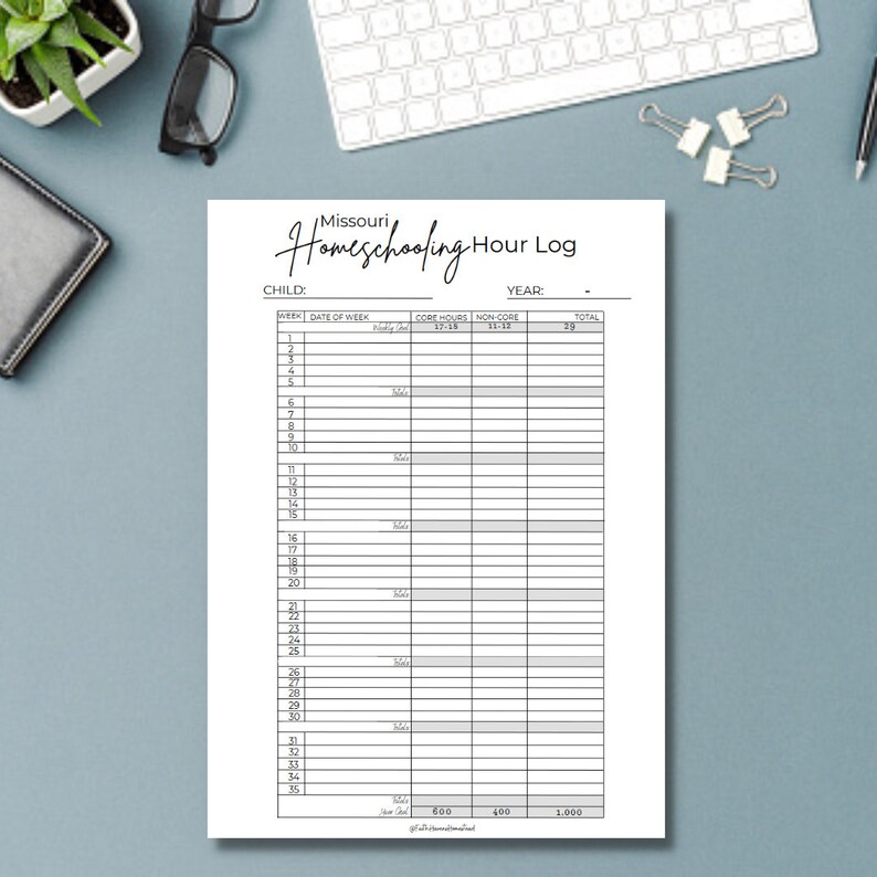 Missouri Homeschool Hour Log Digital Download Printable - Etsy