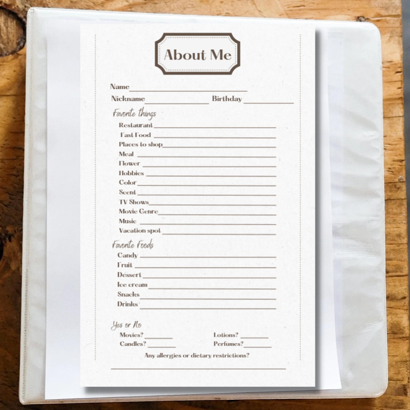 About Me Printable Digital Download - Etsy