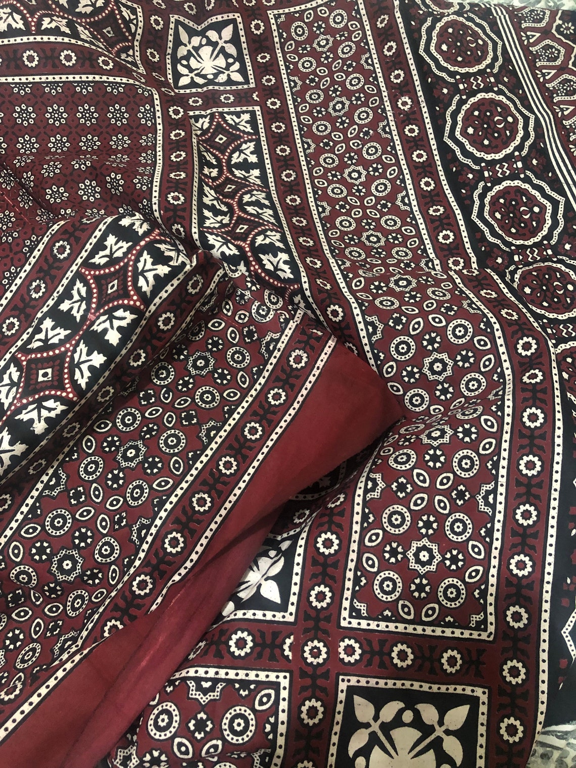 Sindhi Ajrak Cotton Shawl: Traditional Pakistani Block Print - Etsy