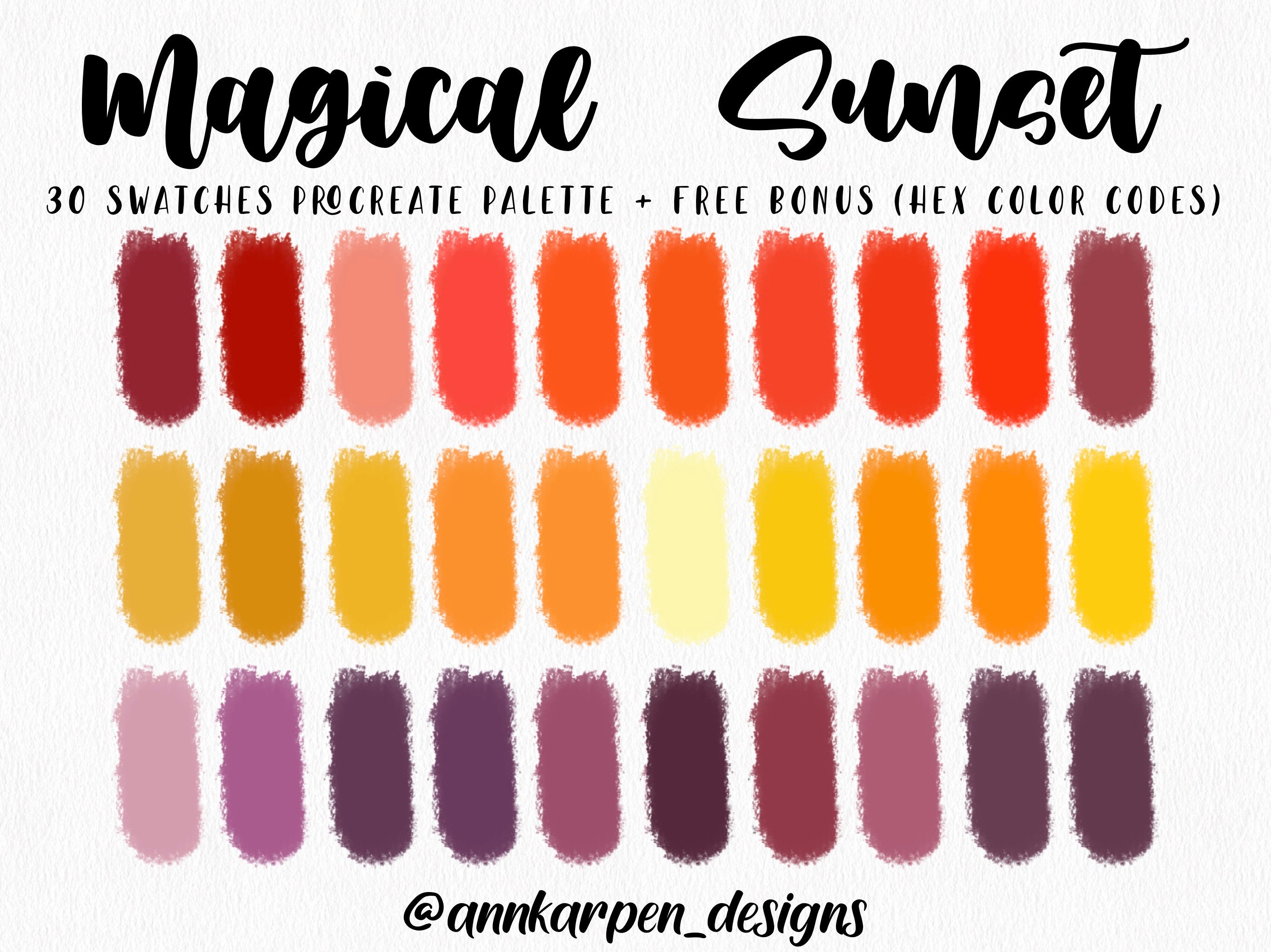 Magical Sunset Procreate Palette, 30 HEX Color Codes, Instant Digital ...