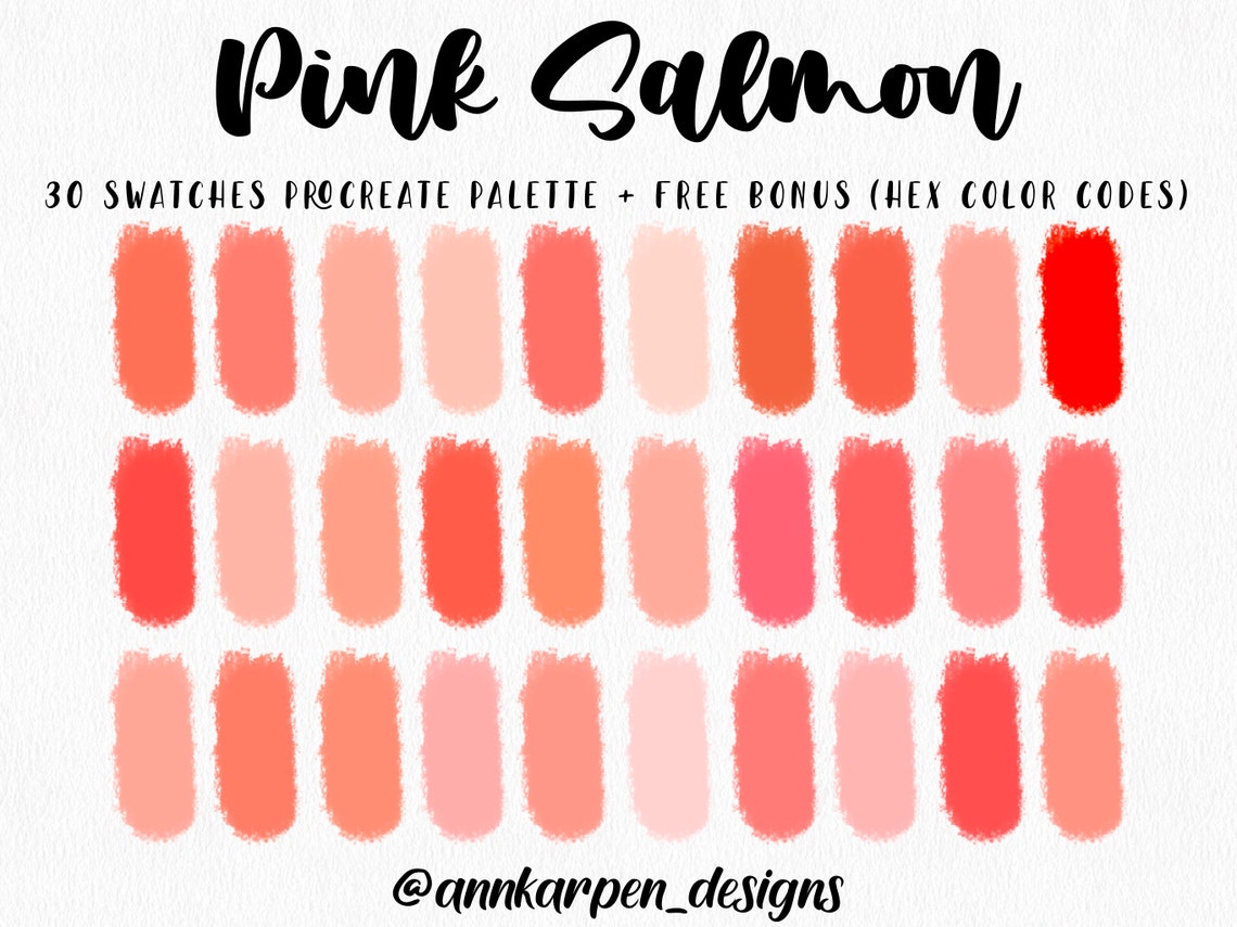 Pink Salmon Procreate Palette, 30 HEX Color Codes, Instant Digital ...