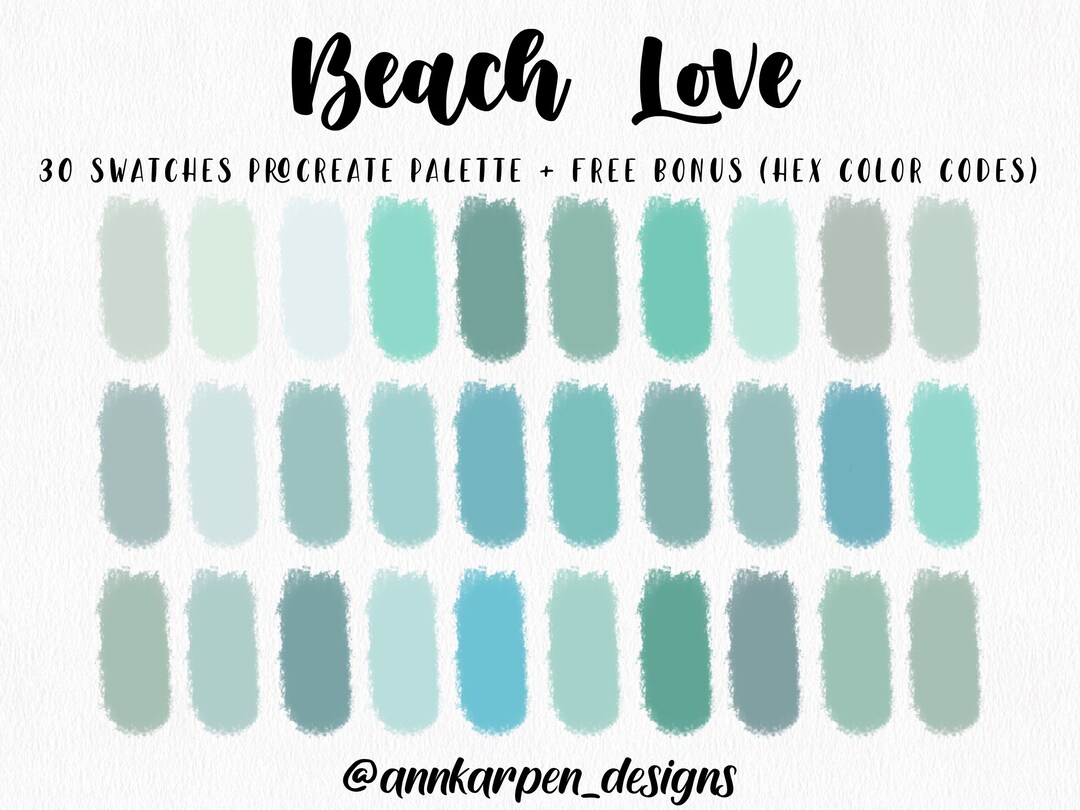 Beach Love Procreate Palette, 30 HEX Color Codes, Instant Digital ...