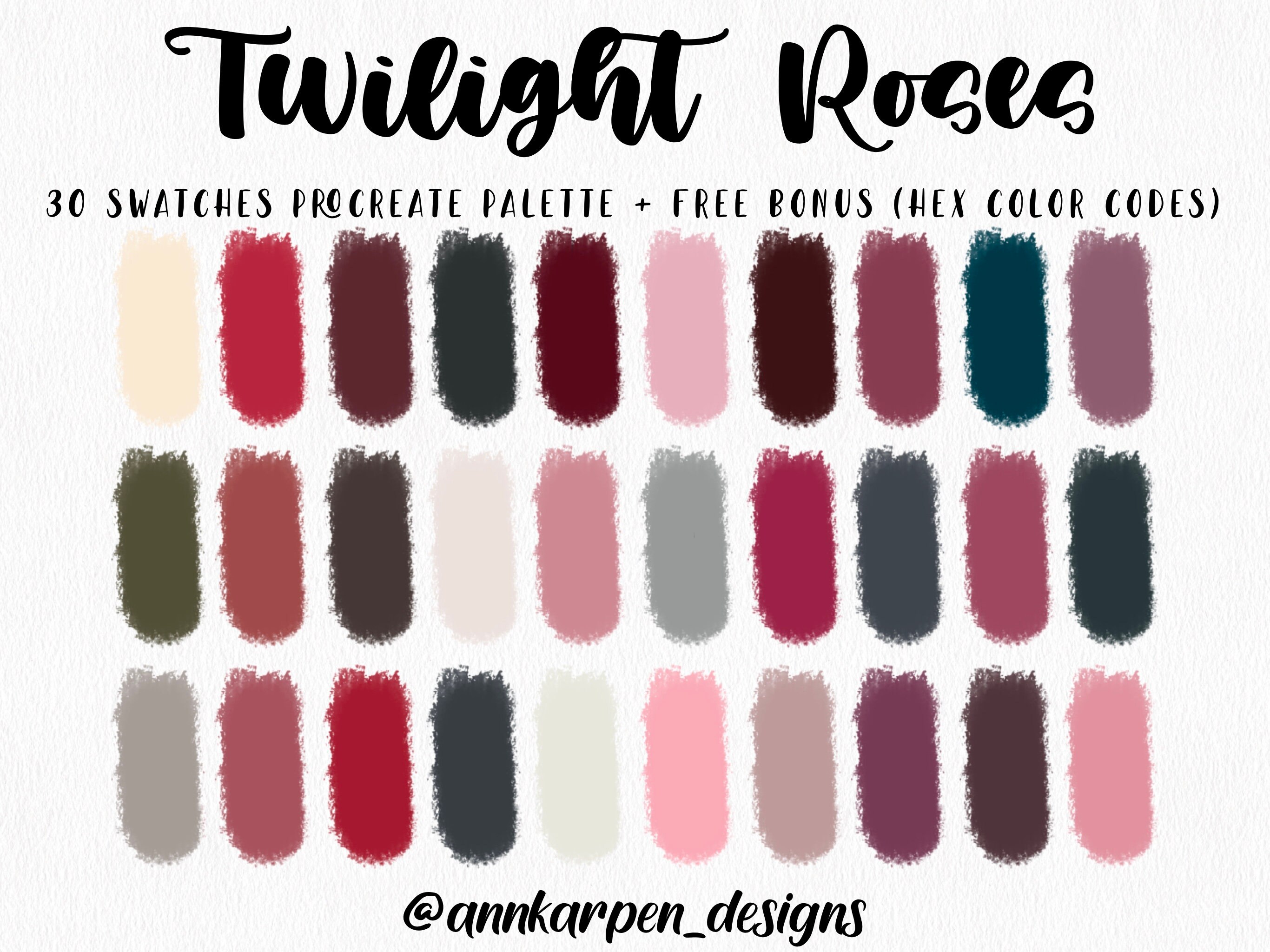 Twilight Roses Procreate Palette, 30 HEX Color Codes, Instant Digital ...