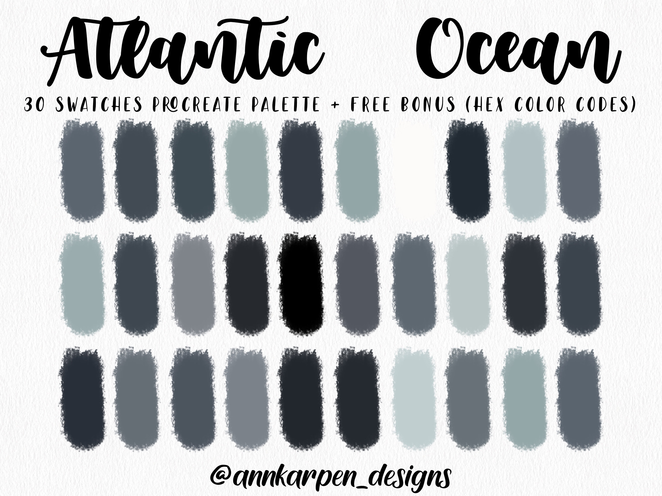 Atlantic Ocean Procreate Palette, 30 HEX Handpicked Colors, Instant ...