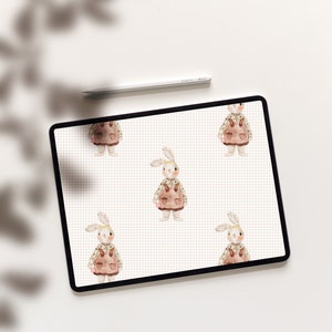 Bunny Girl - Seamless Pattern, Watercolor Digital Paper, Cute French ...