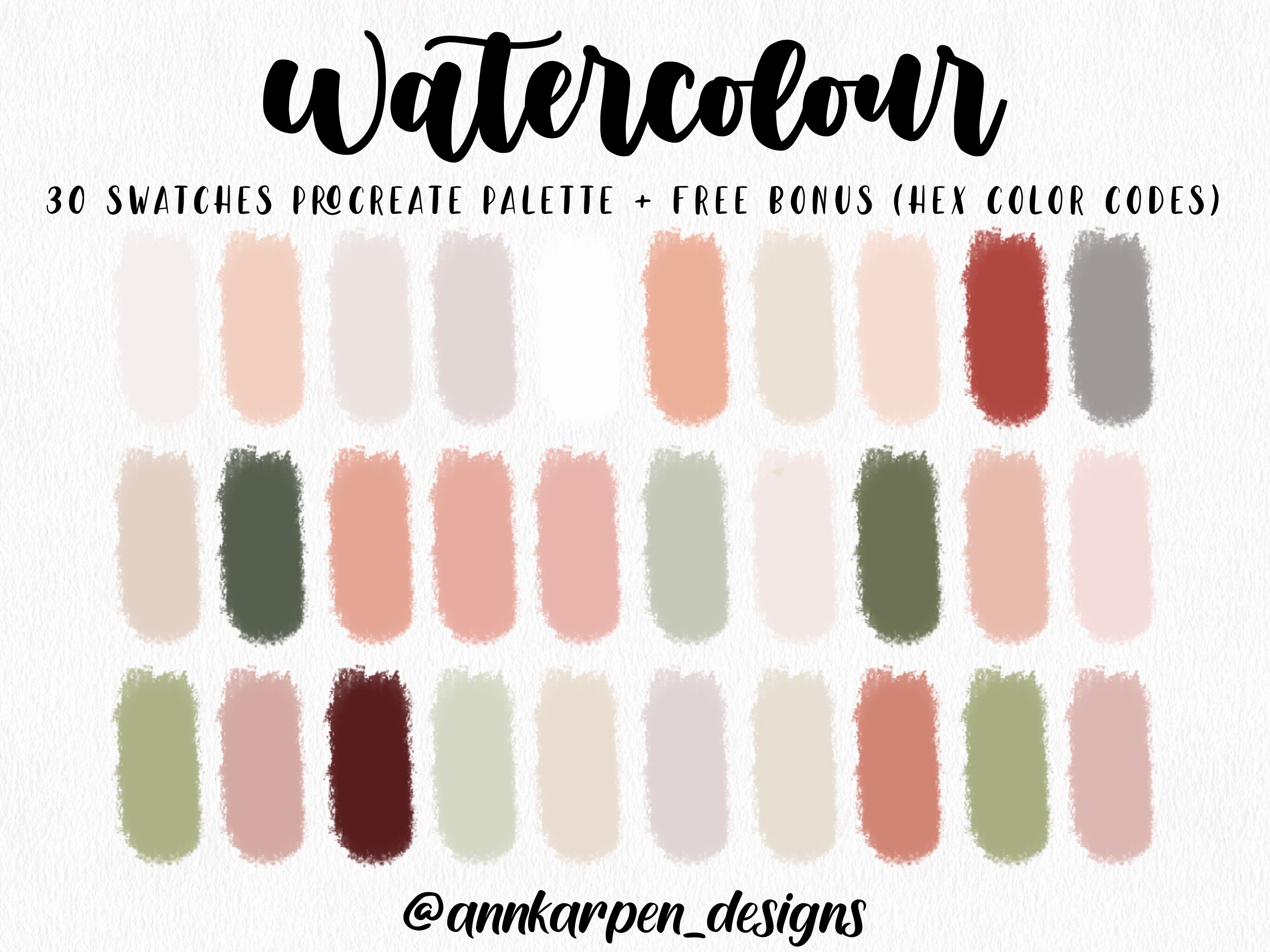 Watercolour Procreate Palette 30 HEX Color Codes Instant - Etsy