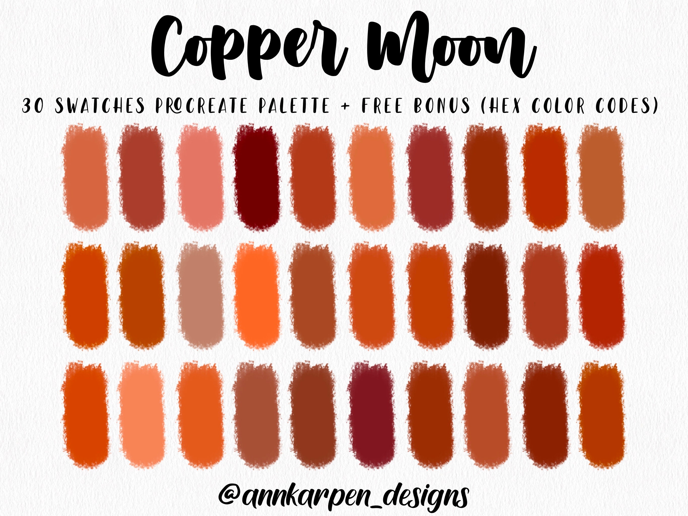 Copper Moon Procreate Palette, 30 HEX Color Codes, Instant Digital ...
