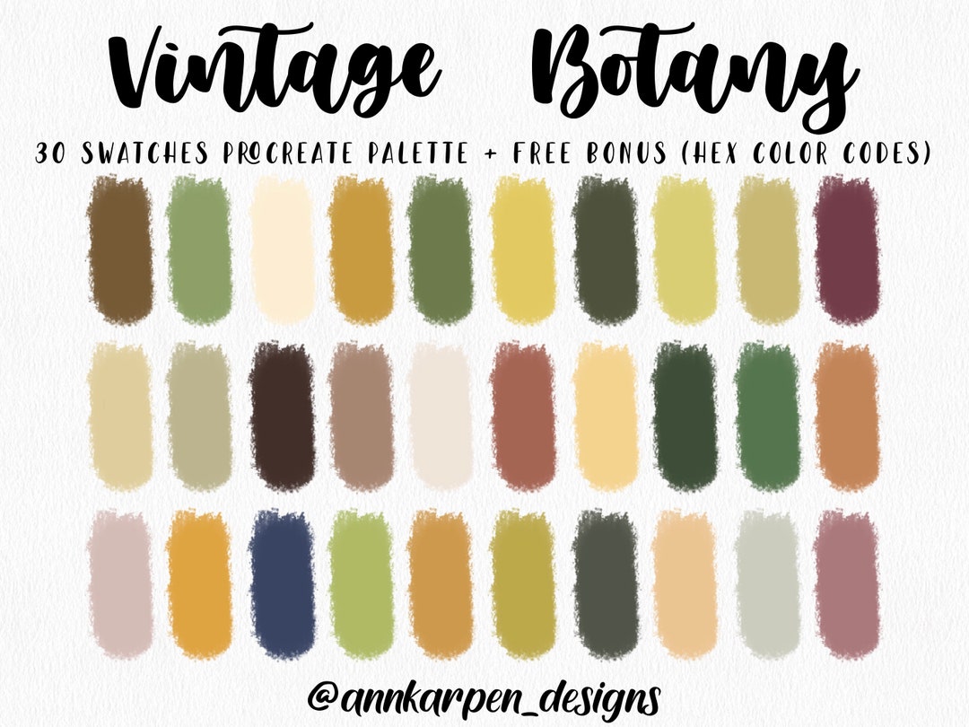 Vintage Botany Procreate Palette, 30 HEX Color Codes, Instant Digital ...