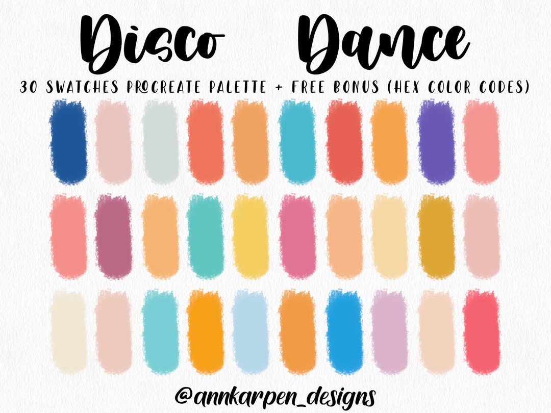 Disco Dance Procreate Palette, 30 HEX Color Codes, Instant Digital ...