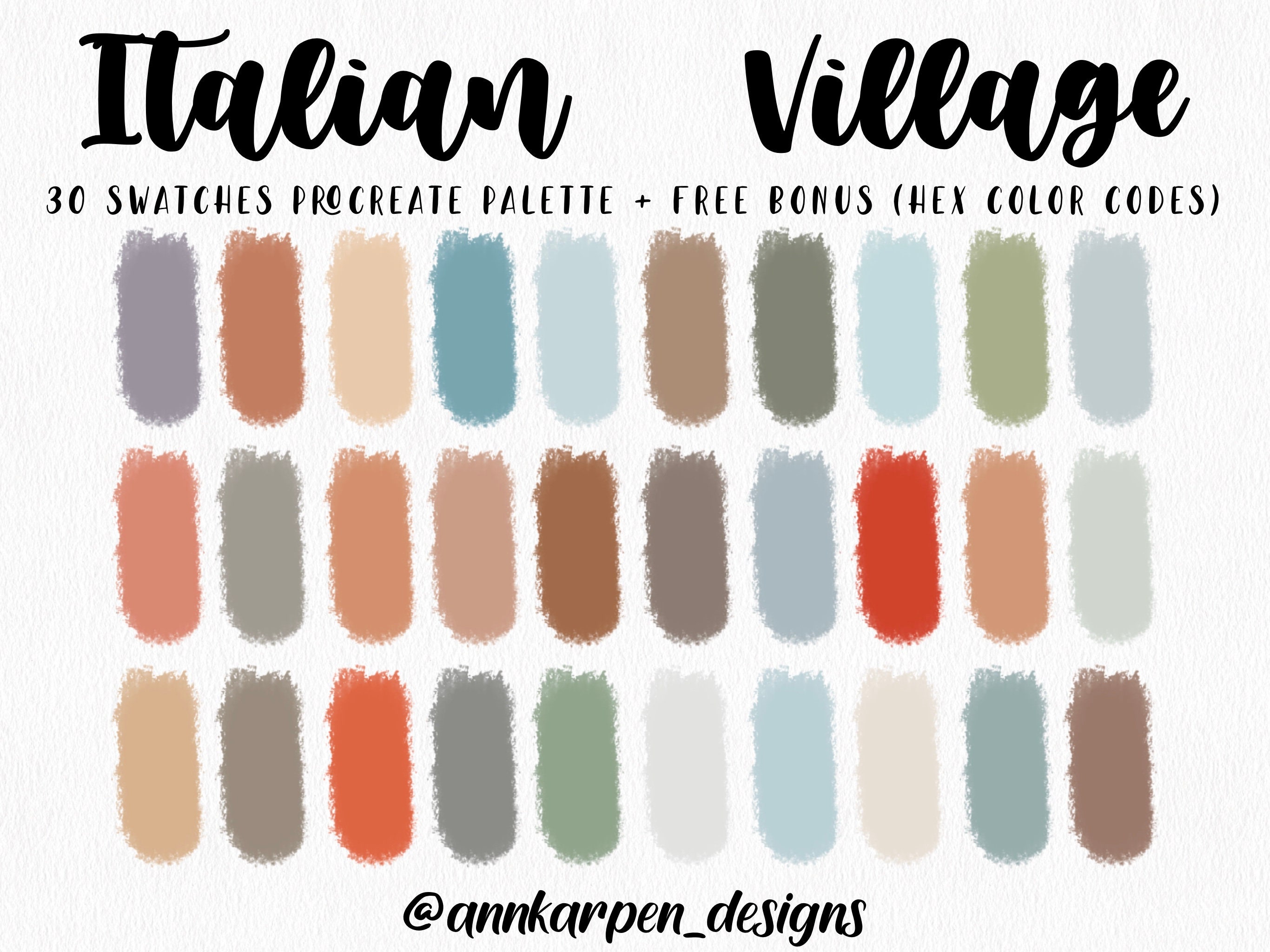Italian Village Procreate Palette 30 HEX Color Codes Instant - Etsy