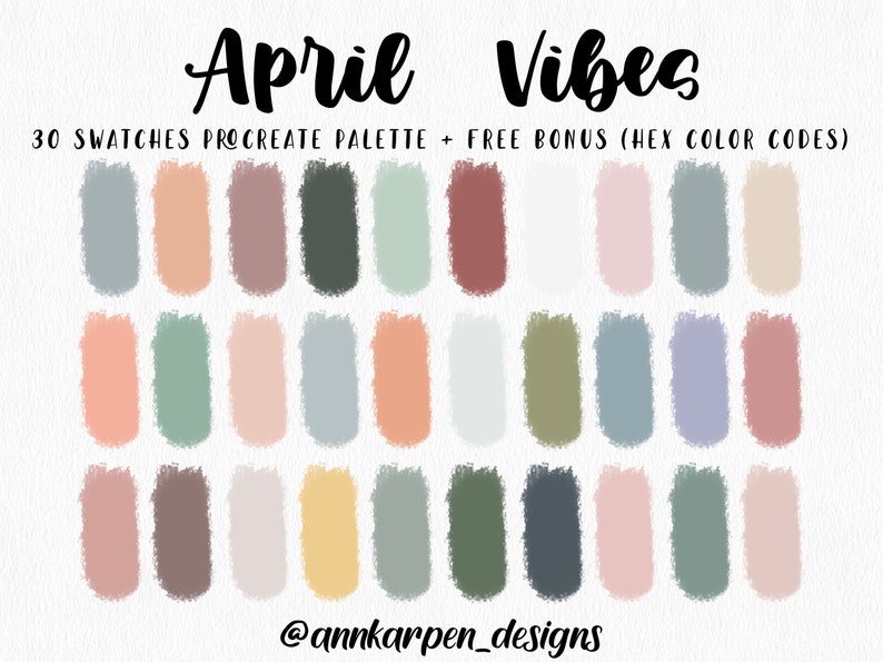 April Vibes Procreate Palette, 30 HEX Color Codes, Instant Digital ...