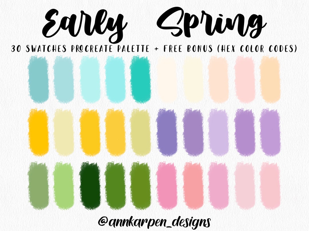 Early Spring Procreate Palette, 30 HEX Color Codes, Instant Digital ...